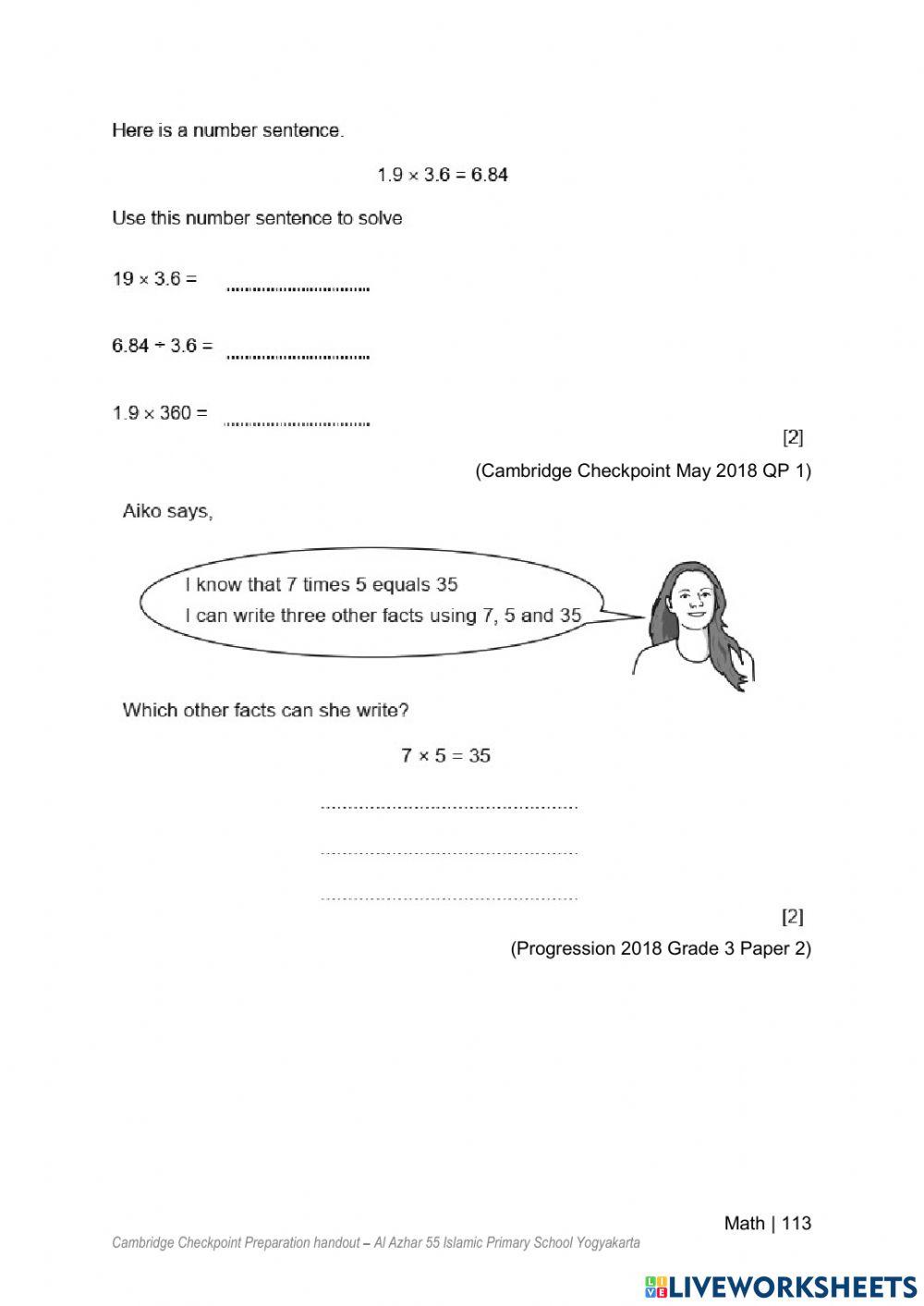 Cpip mental multiplication and division worksheet | Live Worksheets