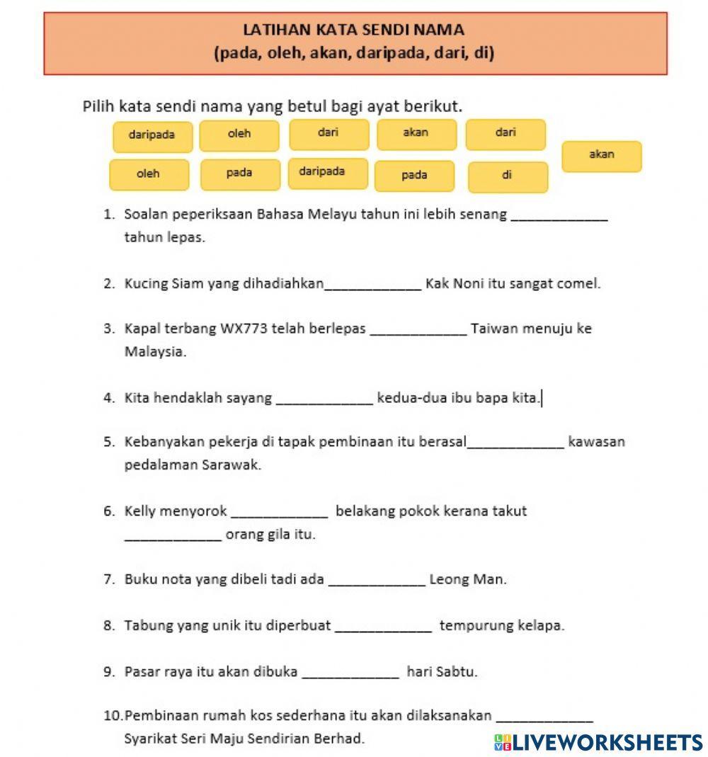 Latihan Tatabahasa Latihan Kata Sendi Nama Tahun 2 – NBKomputer