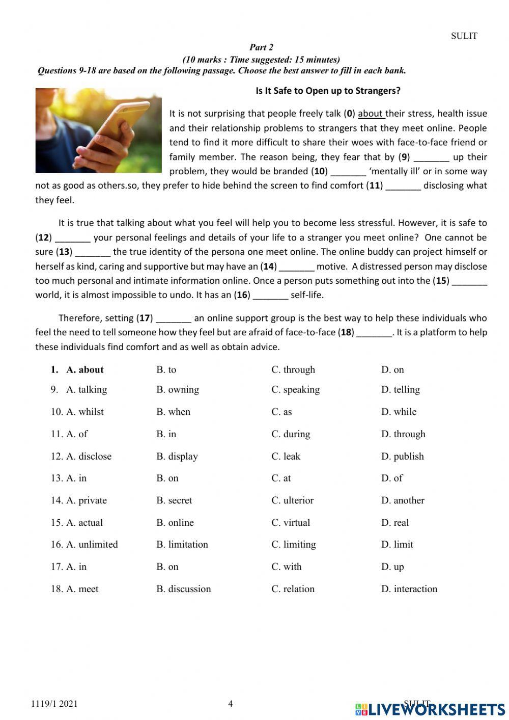 5118001 | English Test Form 4 (Paper 1) 0.1 | LeenHaniny