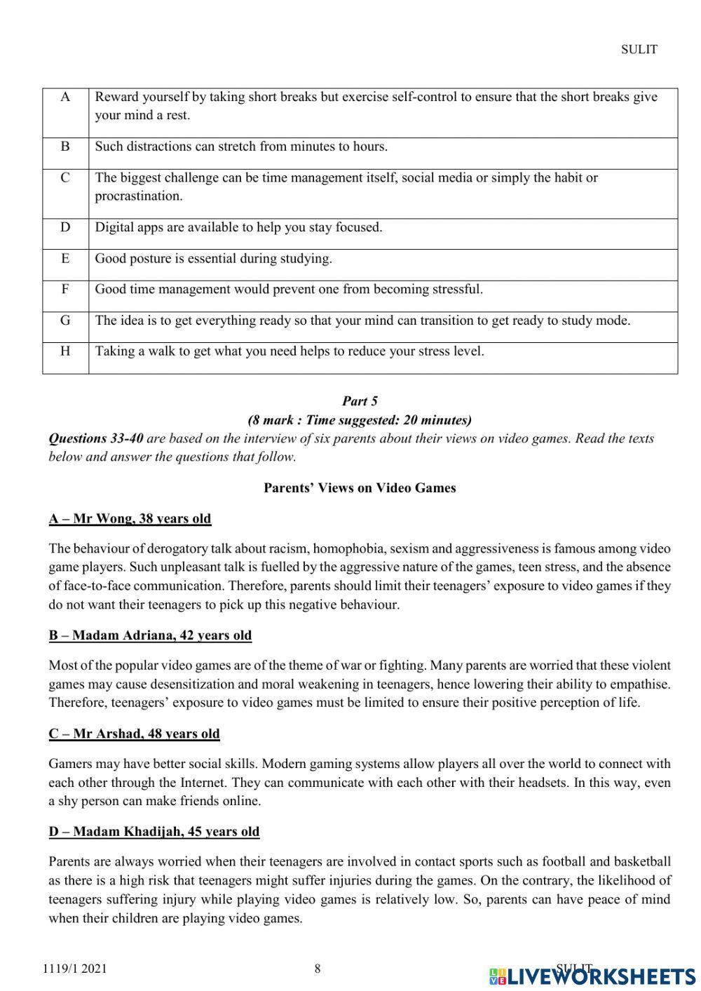 5118001 | English Test Form 4 (Paper 1) 0.1 | LeenHaniny