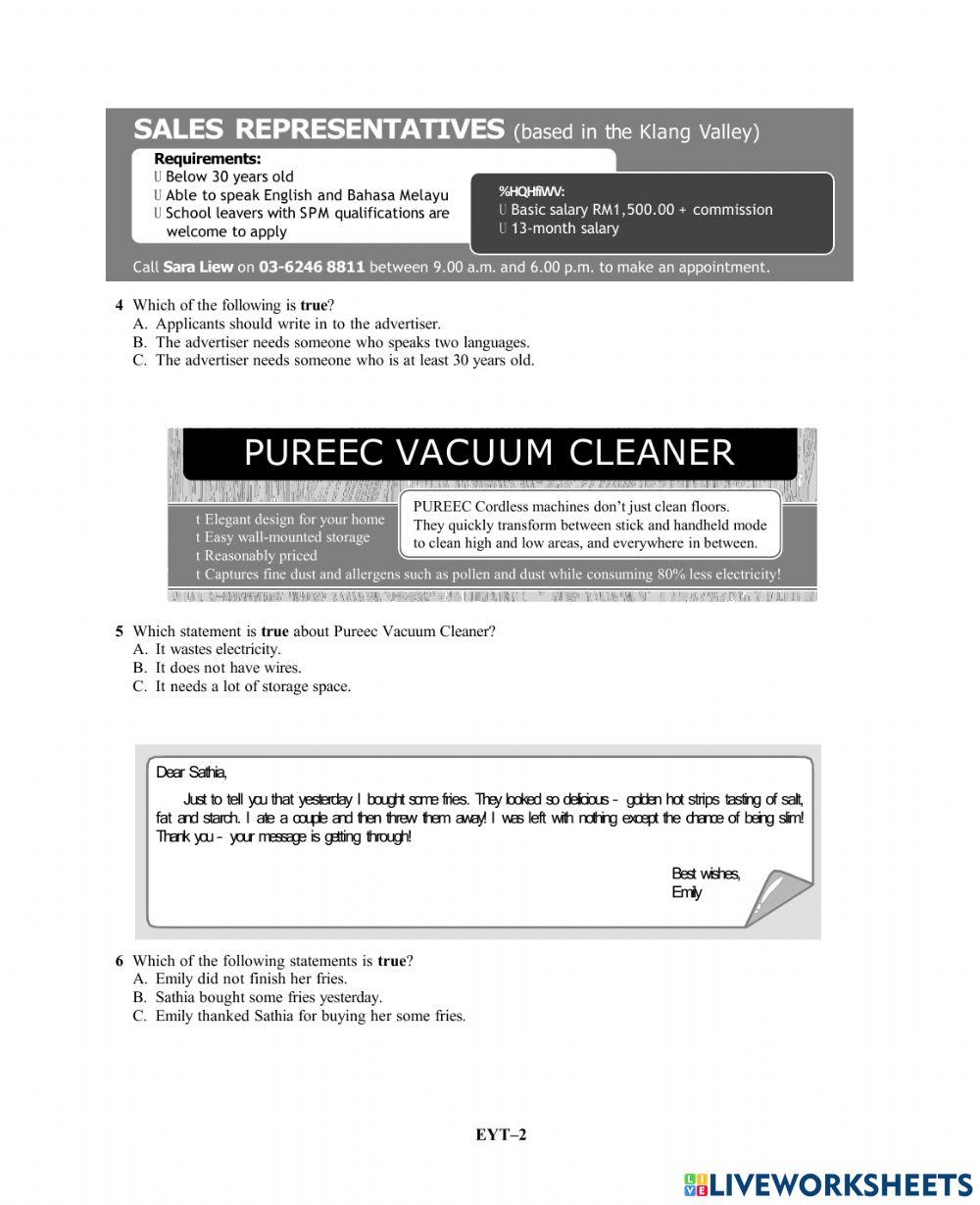 PBD ENGLISH UPPER FORM READING 0.1 online exercise for | Live Worksheets