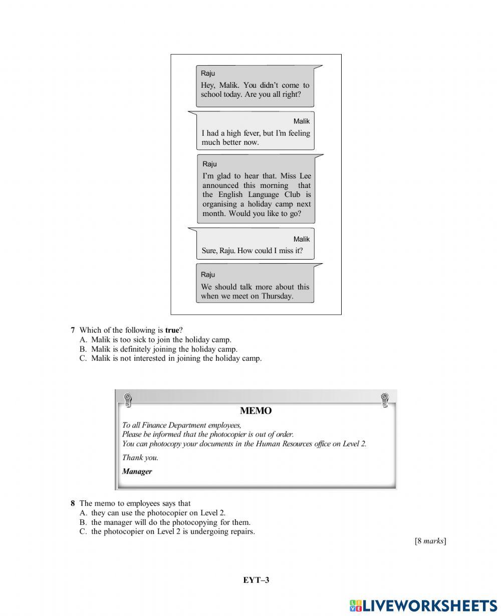 PBD ENGLISH UPPER FORM READING 0.1 online exercise for | Live Worksheets