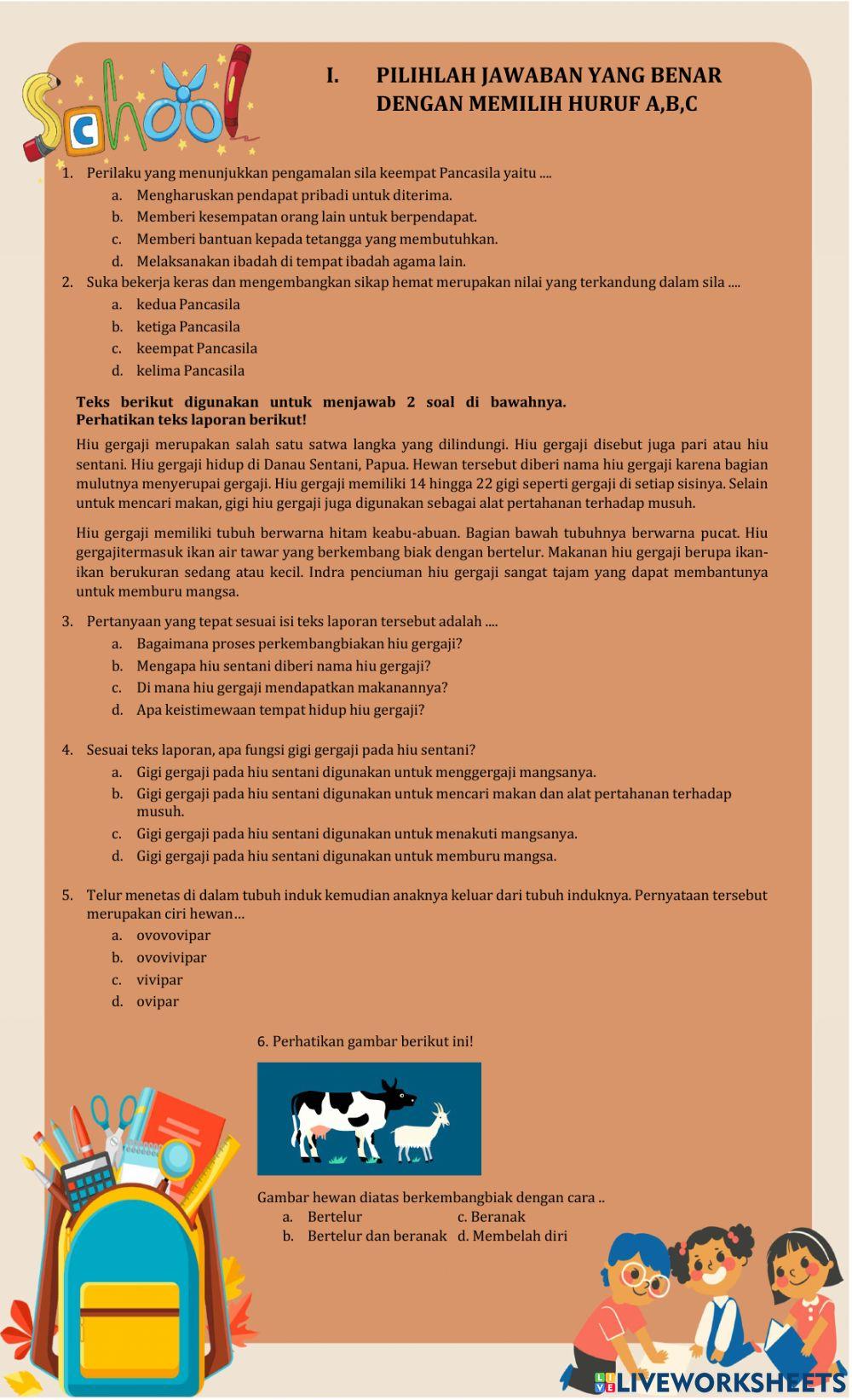 Kelas 6 tema 1 subtema 2 worksheet | Live Worksheets