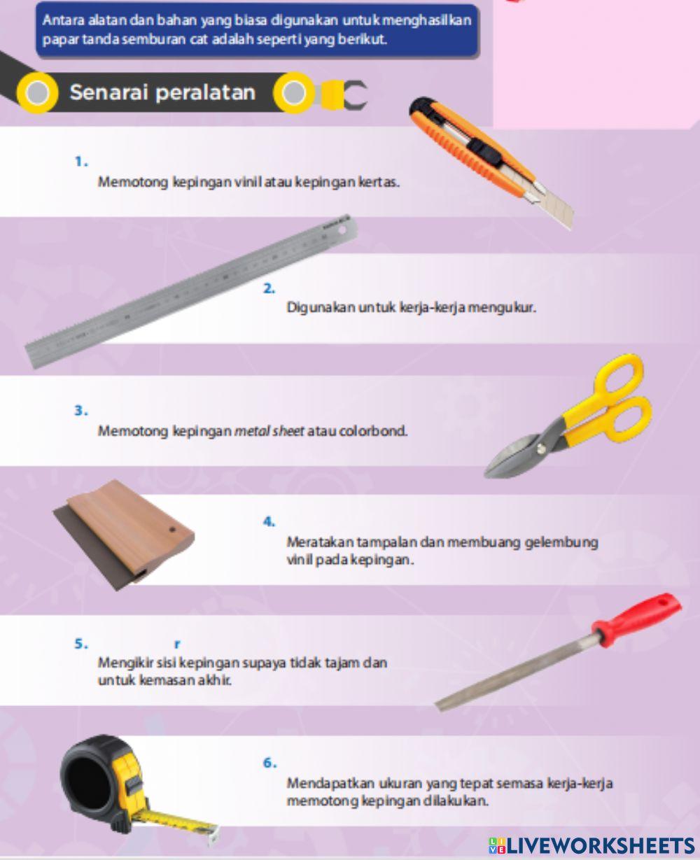 Alatan semburan cat worksheet | Live Worksheets