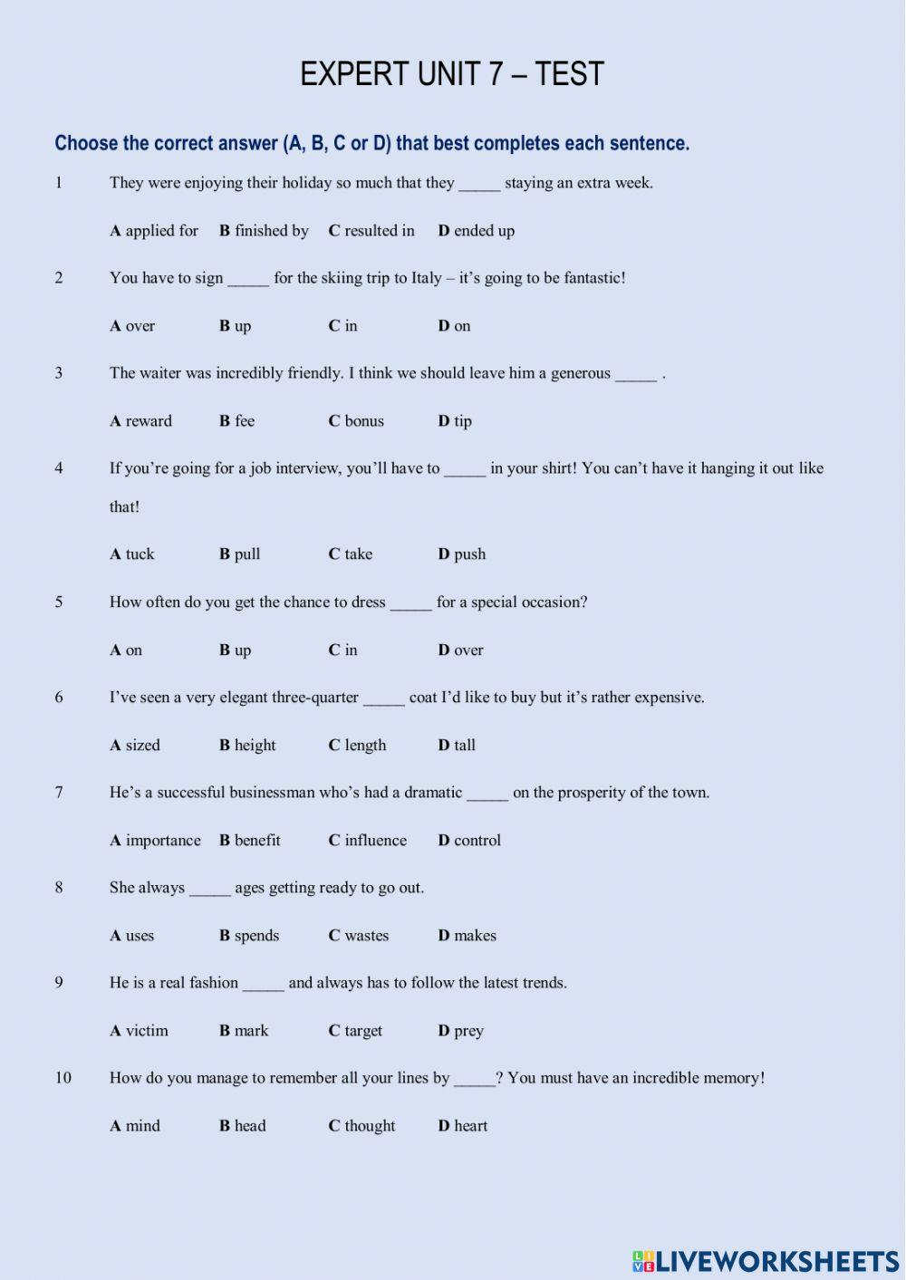 Expert b2 | Free Interactive Worksheets | 1234650