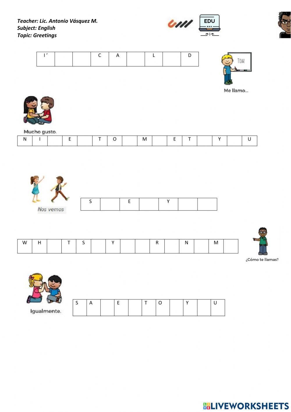 Greetings Complete worksheet | Live Worksheets
