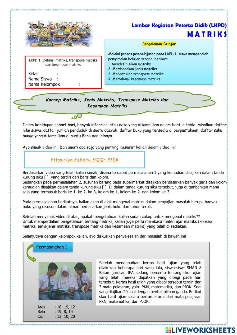 1234936 | LKPD Konsep Matriks, Transpose dan Kesamaan