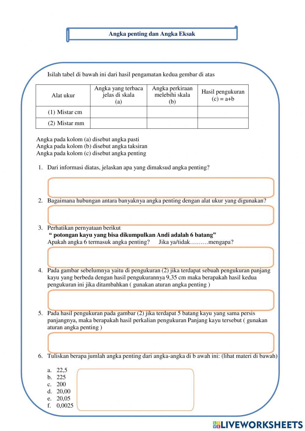 Angka penting worksheet | Live Worksheets