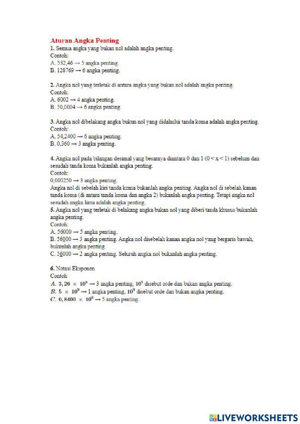 Angka penting worksheet | Live Worksheets