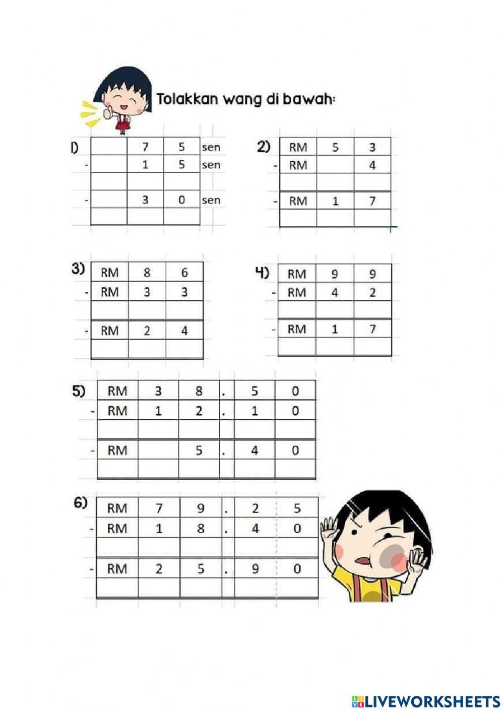 Tolak wang tahun 2 interactive worksheet | Live Worksheets