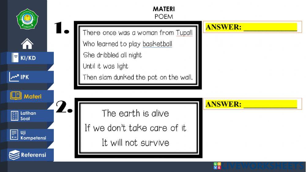 1235172 | Poem | Sari9 | LiveWorksheets