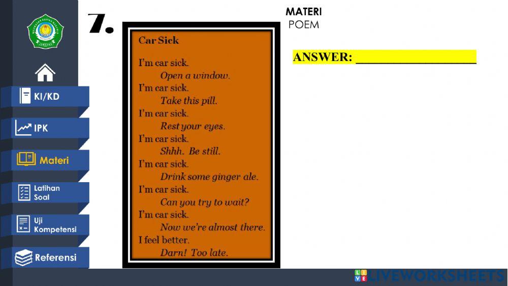 1235172 | Poem | Sari9 | LiveWorksheets