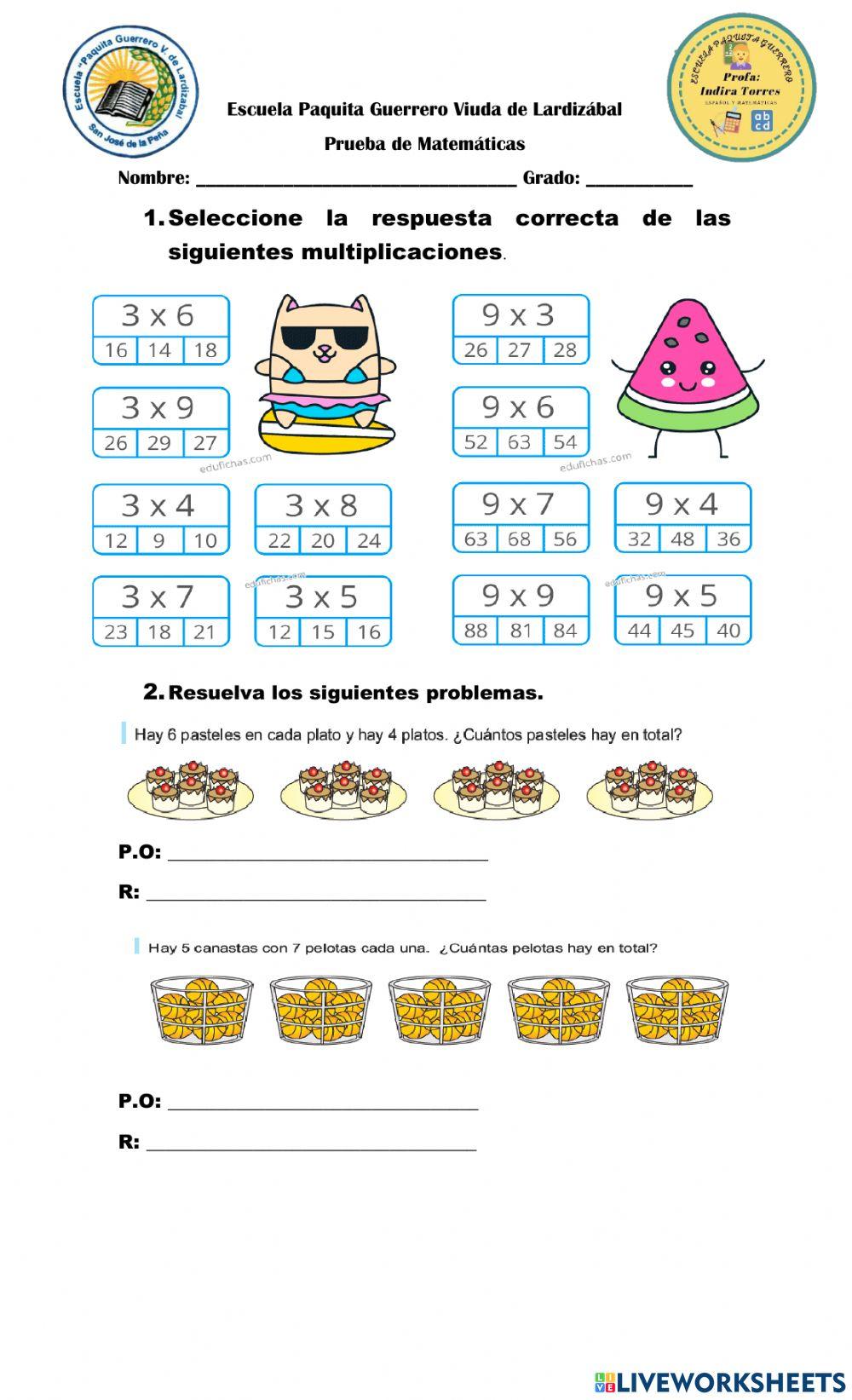 PRUEBA DE MATEM… | Free Interactive Worksheets | 5118569