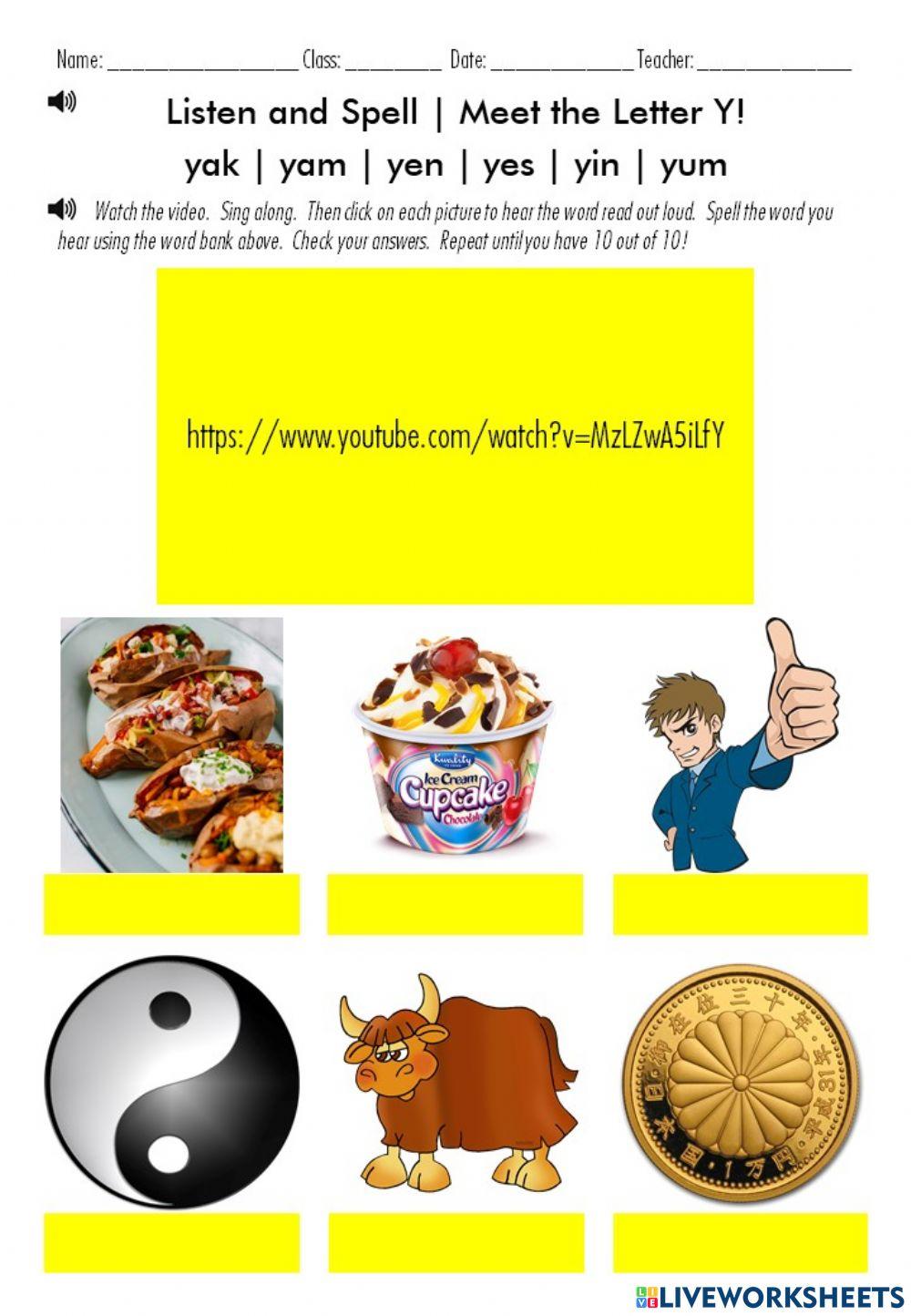 Letter Y Words For Kids