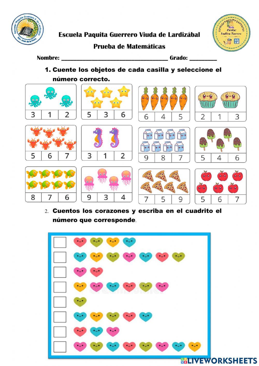 PRUEBA DE MATEM… | Free Interactive Worksheets | 5118607