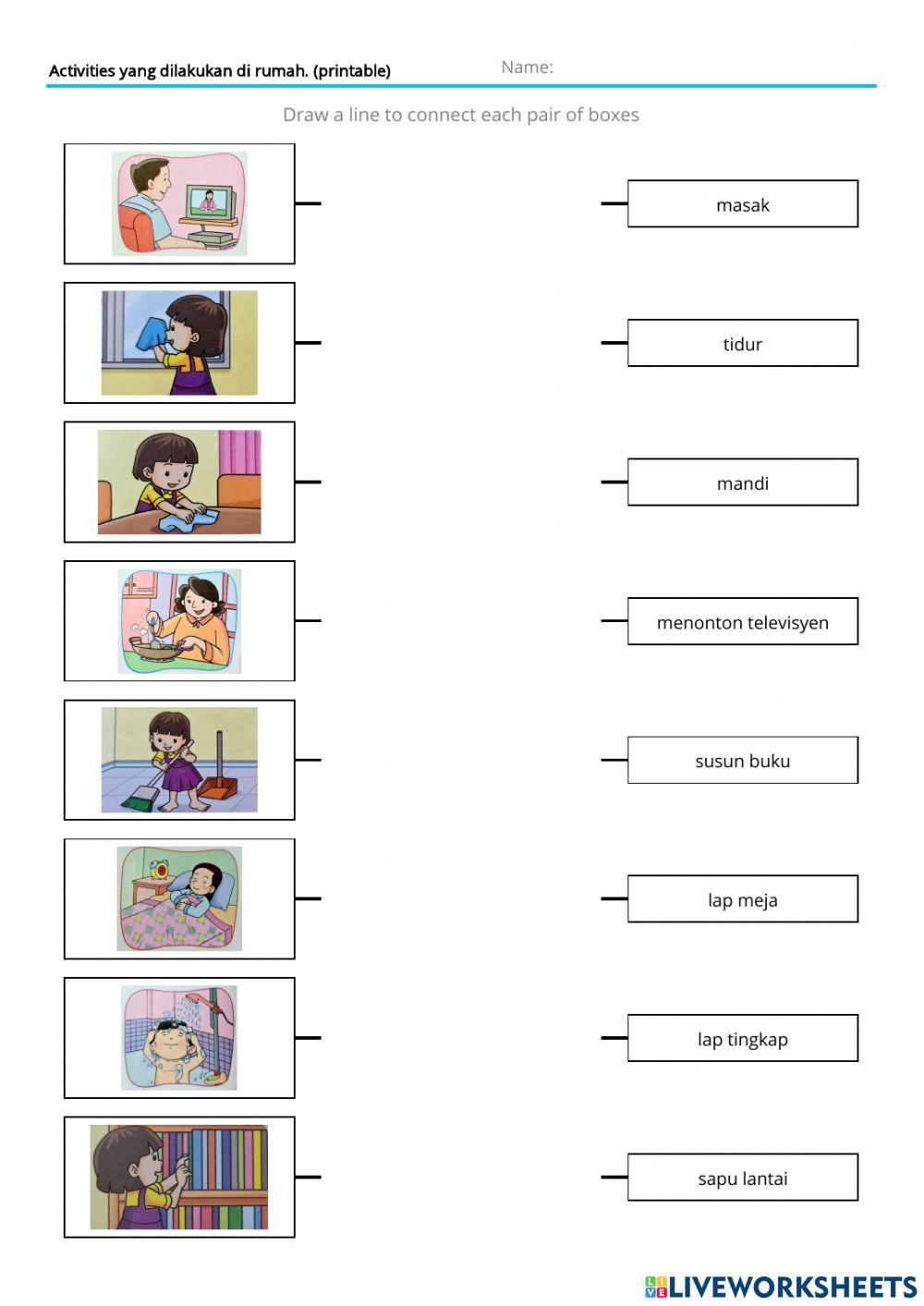 Activiti yang dilakukan di rumah worksheet | Live Worksheets