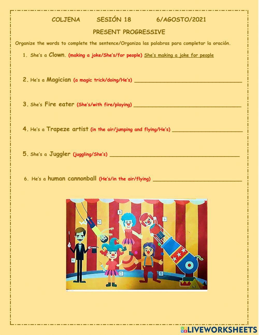 Present progressive activity for grado 5 | Live Worksheets