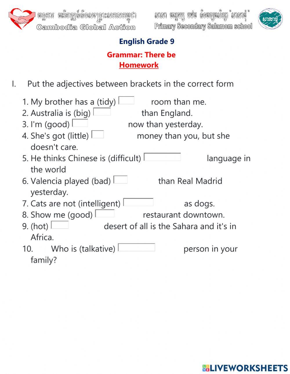 Grade 9: comparative online exercise for | Live Worksheets