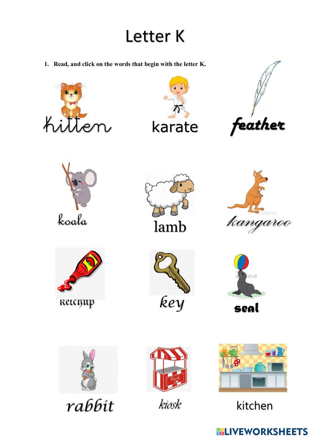 Reading Words With Beginning K Activity Live Worksheets reading-words-with-beginning-k-activity-live-worksheets