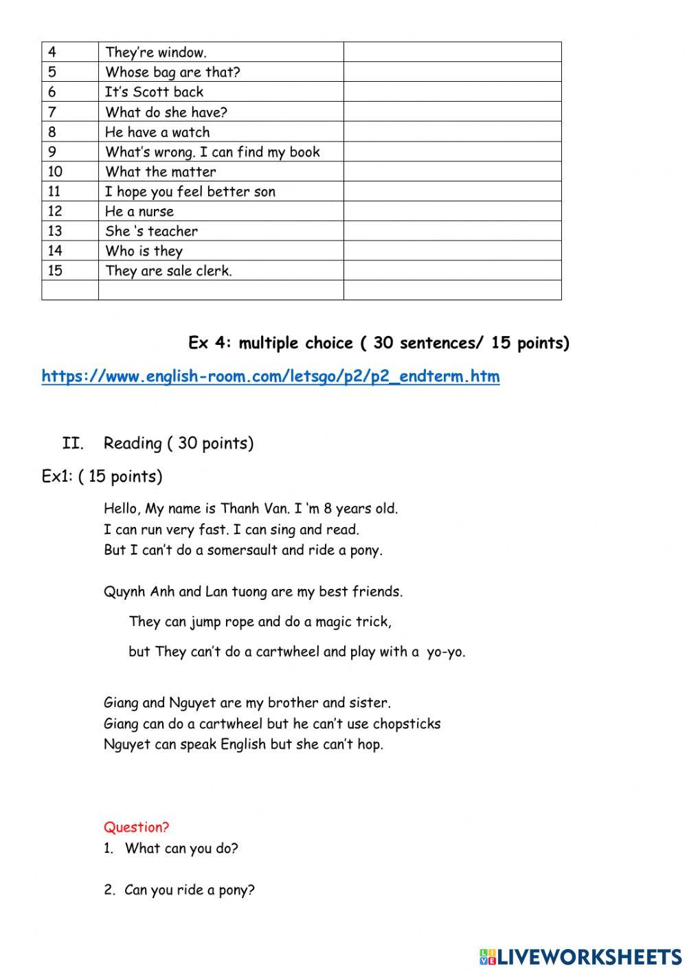 LG2- midterm online exercise for | Live Worksheets