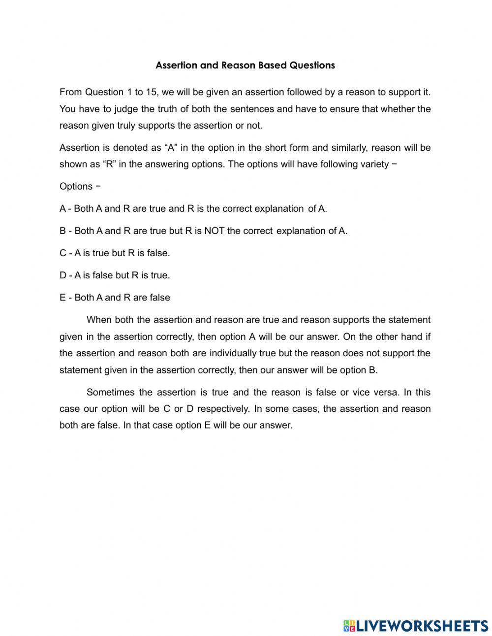 Elayaraja Elangovan | Assertion Based Questions(Chapter