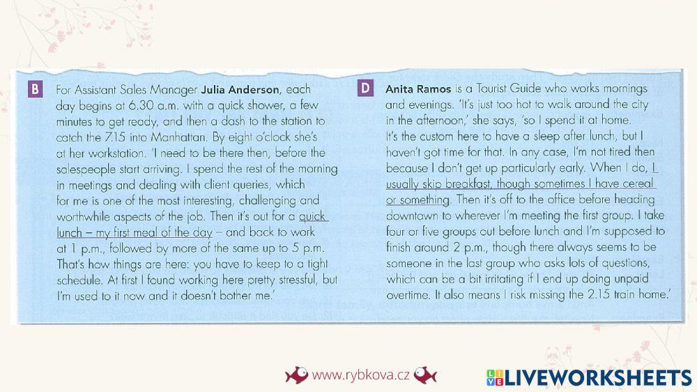 Reading (Typical day) Comp.First U1 worksheet | Live Worksheets