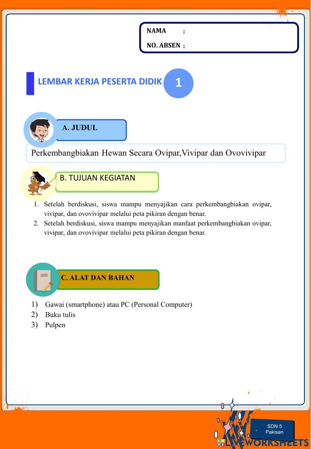 Lkpd kelas 6 tema 1 interactive worksheet | Live Worksheets
