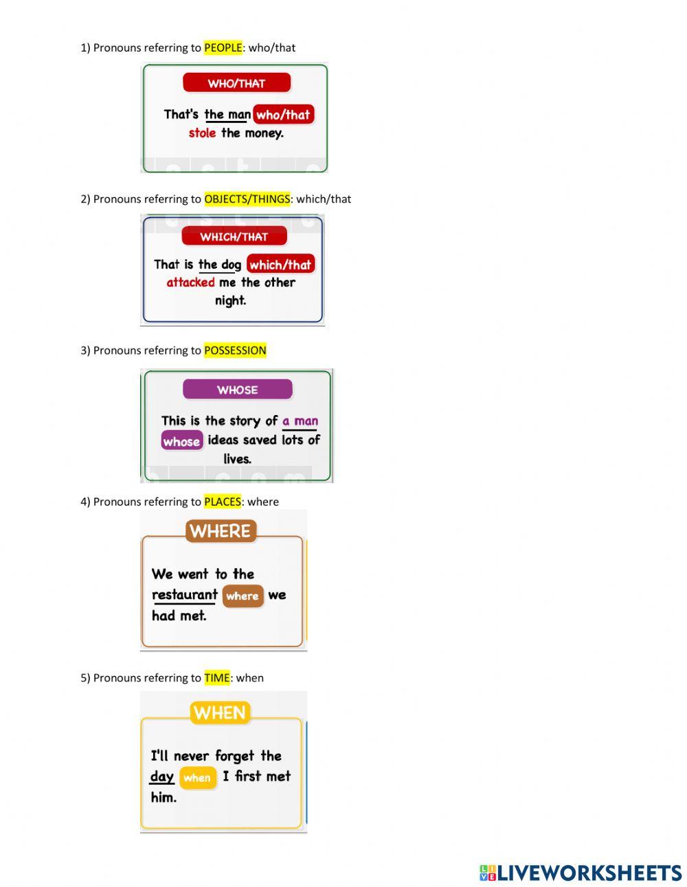 relative clauses explanation online exercise for | Live Worksheets