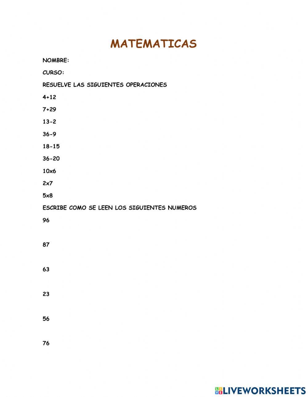 Matemáticas Grado Segundo worksheet | Live Worksheets