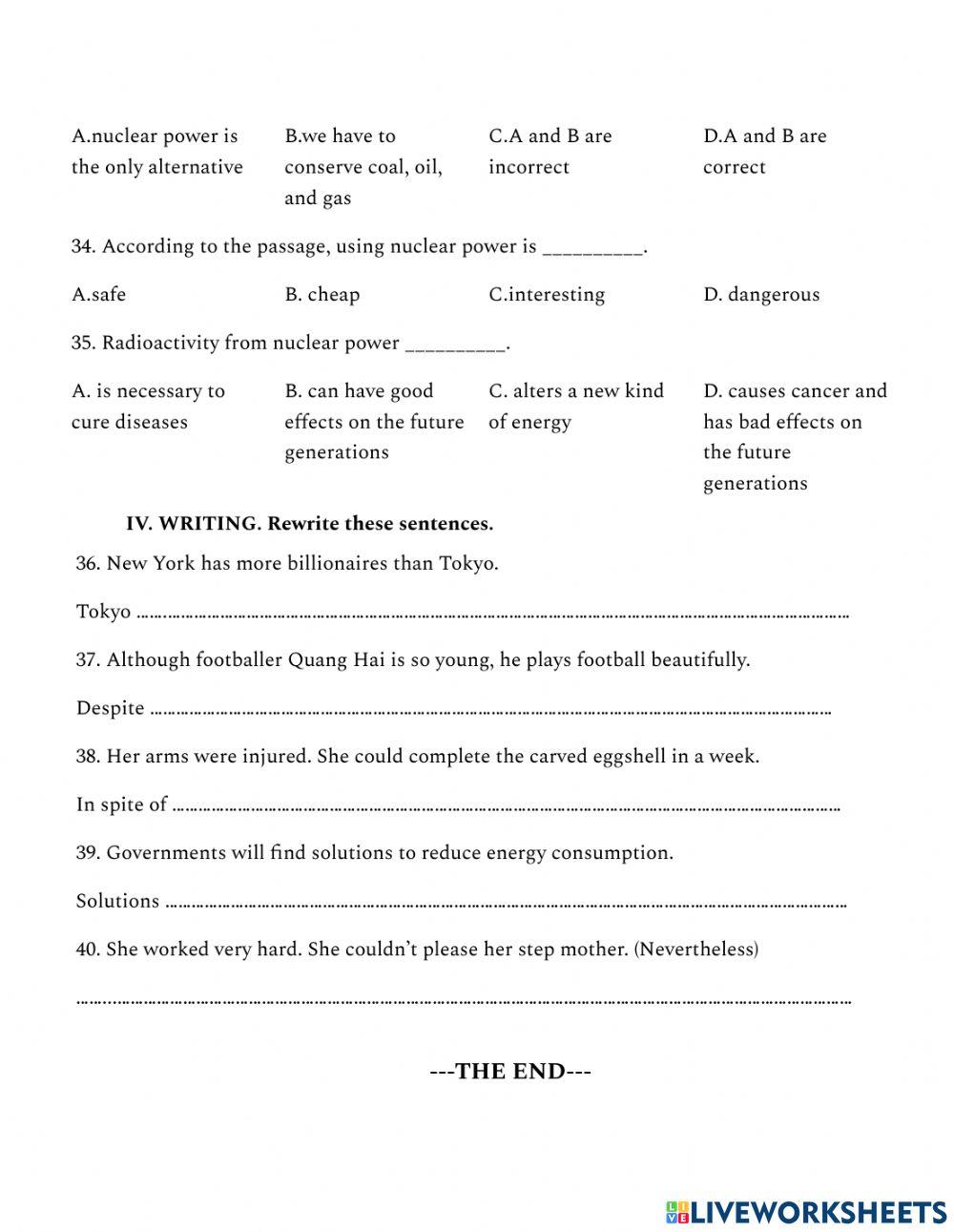 Revision for the second term - English 7 (2) worksheet | Live Worksheets