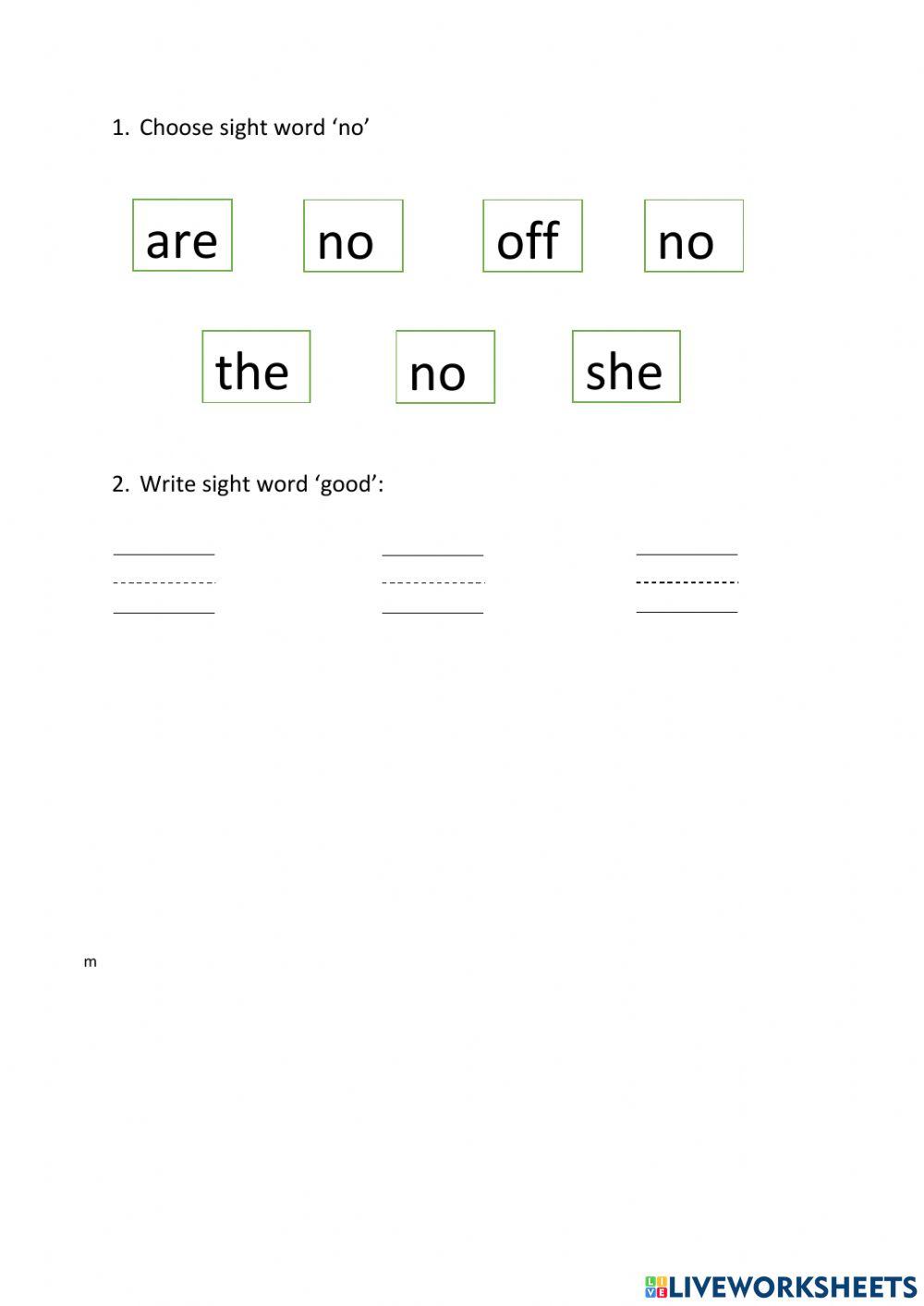 Sight words online exercise for Grade ` | Live Worksheets