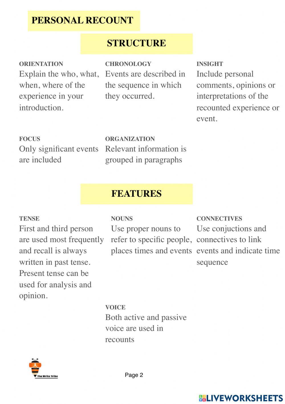 2021 Week 24 Personal Recount SEC-F part 1 worksheet | Live Worksheets