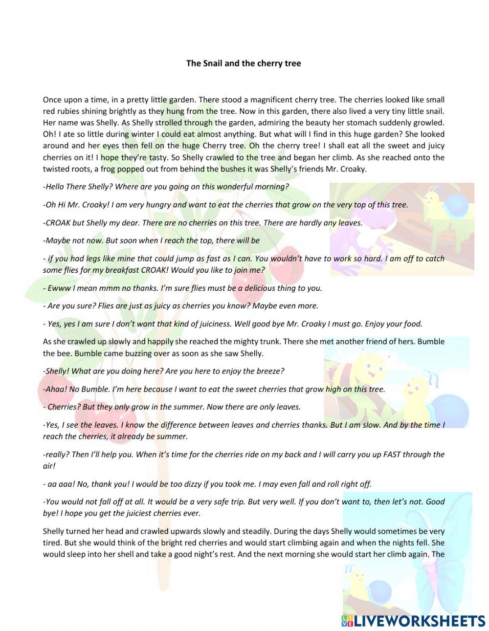 The Snail and the cherry tree worksheet | Live Worksheets