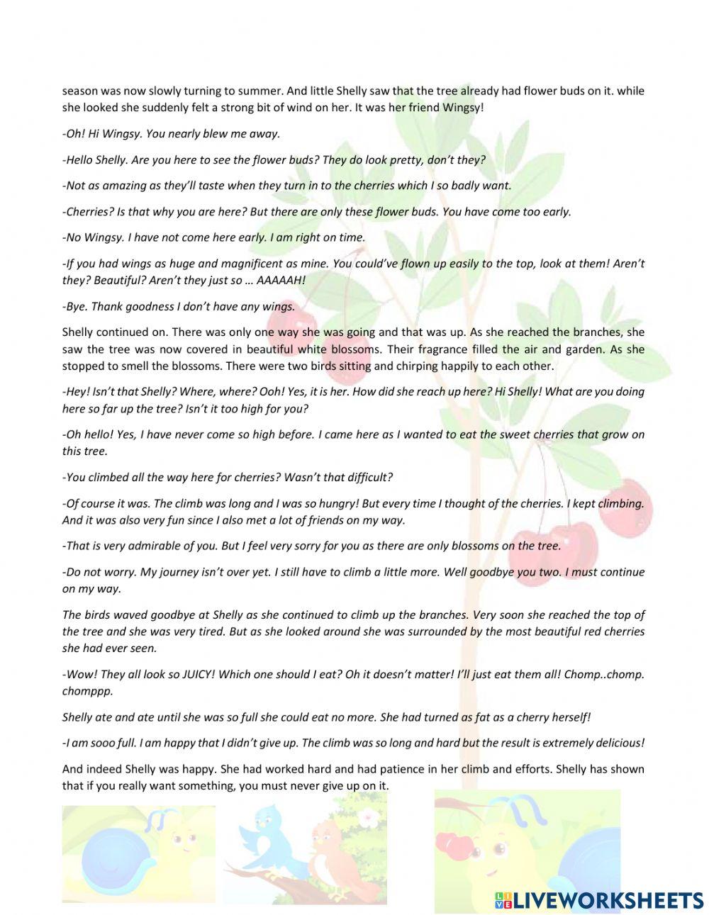 The Snail and the cherry tree worksheet | Live Worksheets