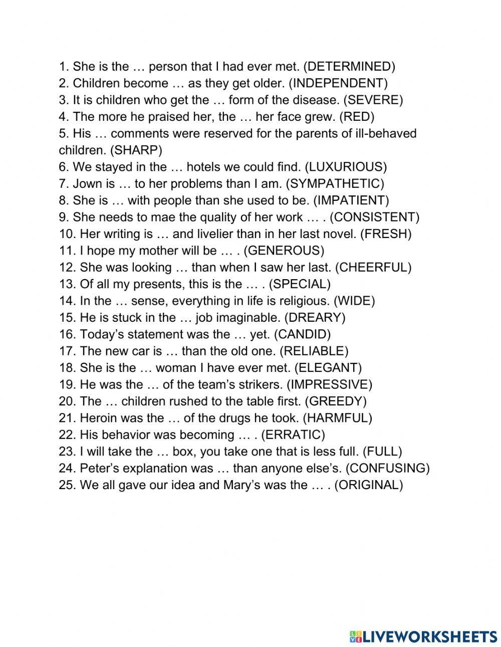 Vocabulary online exercise for grade 9 | Live Worksheets