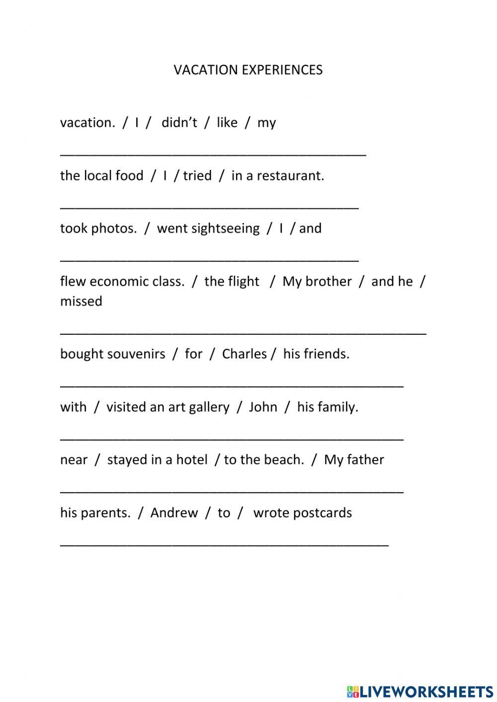 1237884 | Vacation Experiences | R | LiveWorksheets