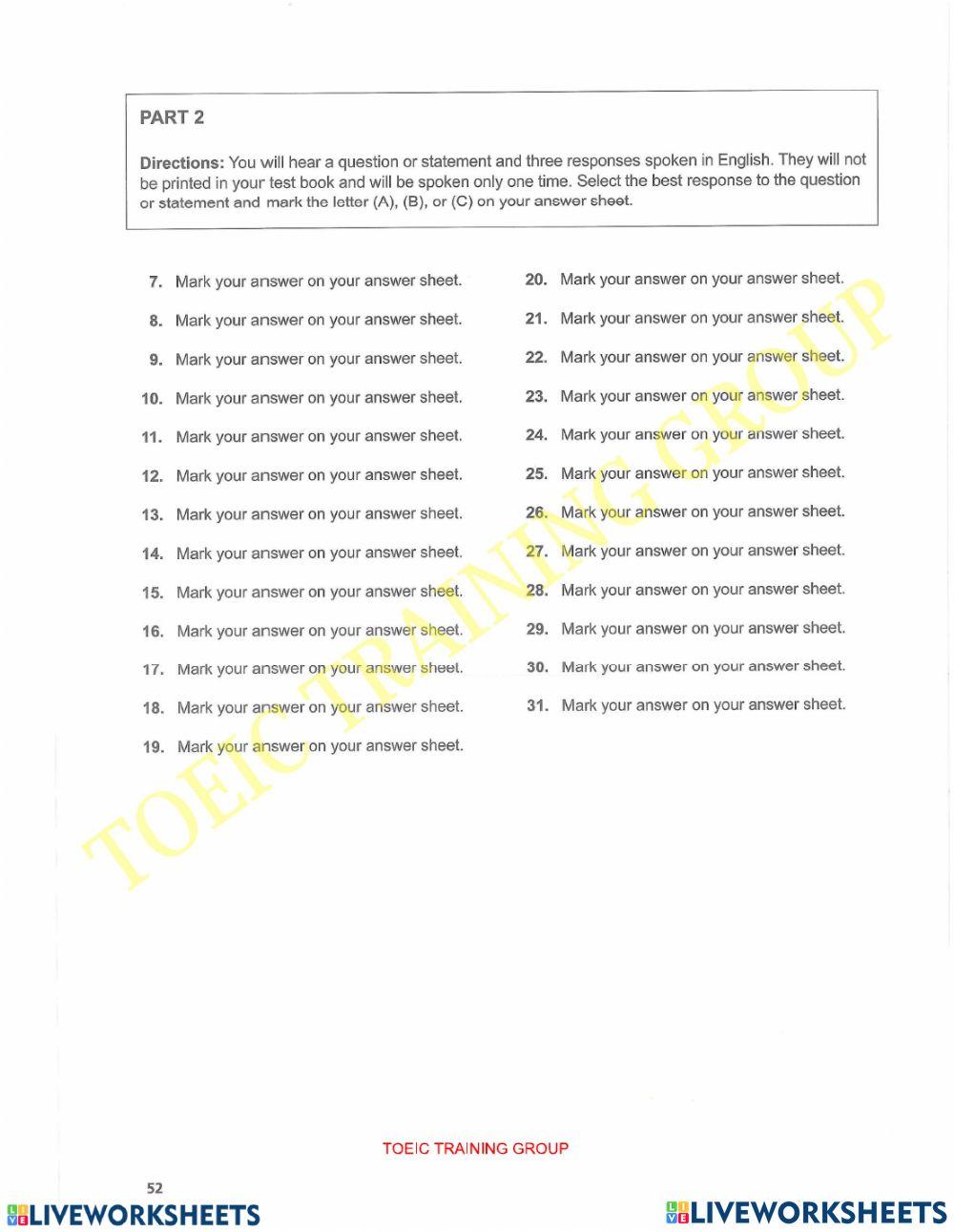 Toeic part 1 worksheet | Live Worksheets