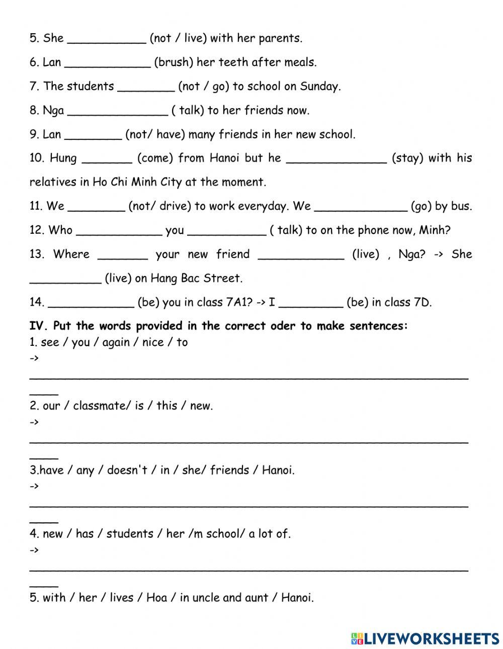English Level 7-U1test C worksheet | Live Worksheets