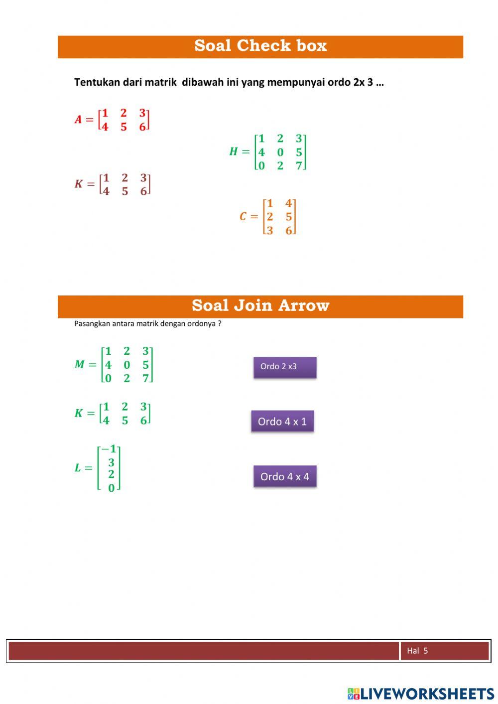 Matriks free online exercise | Live Worksheets
