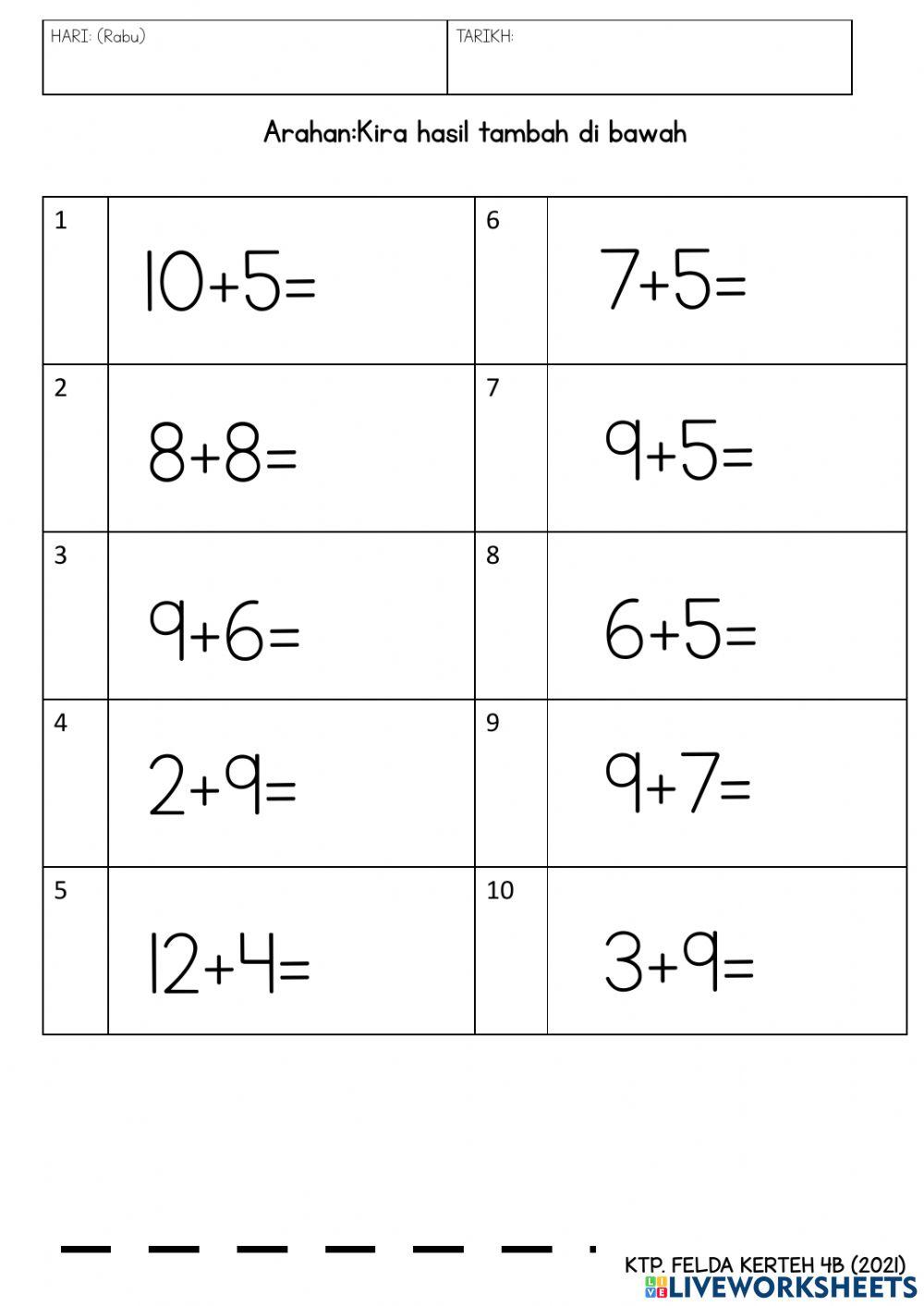 SELESAIKAN OPERASI TAMBAH online exercise for | Live Worksheets