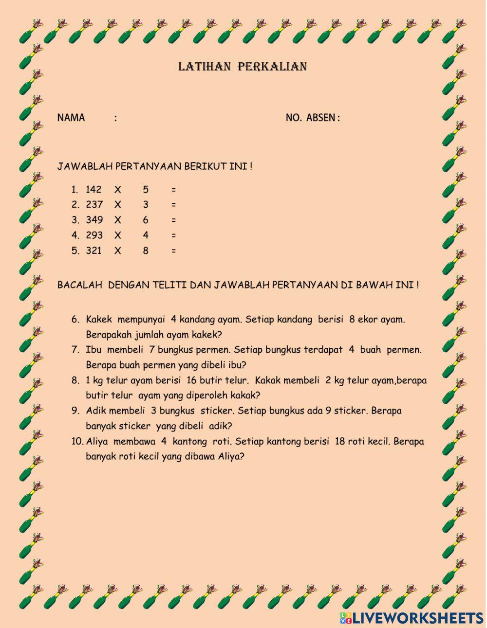Pdf online worksheet: Perkalian | Live Worksheets