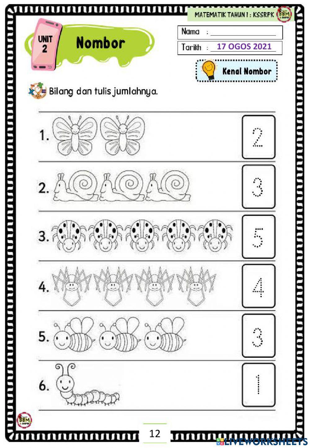 Mengenal Nombor 8 worksheet | Live Worksheets