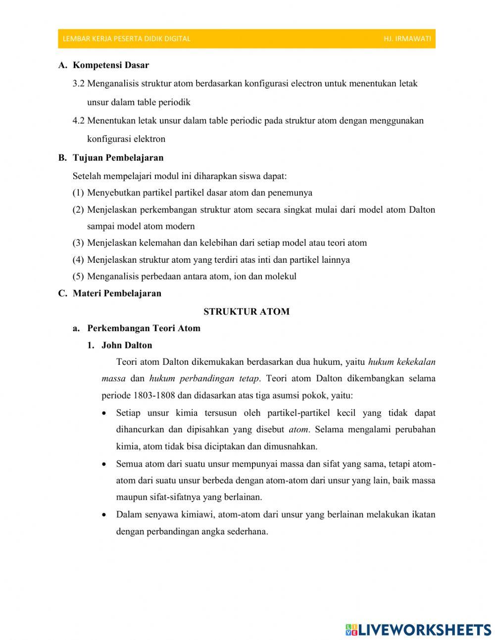 Lkpd struktur atom exercise | Live Worksheets