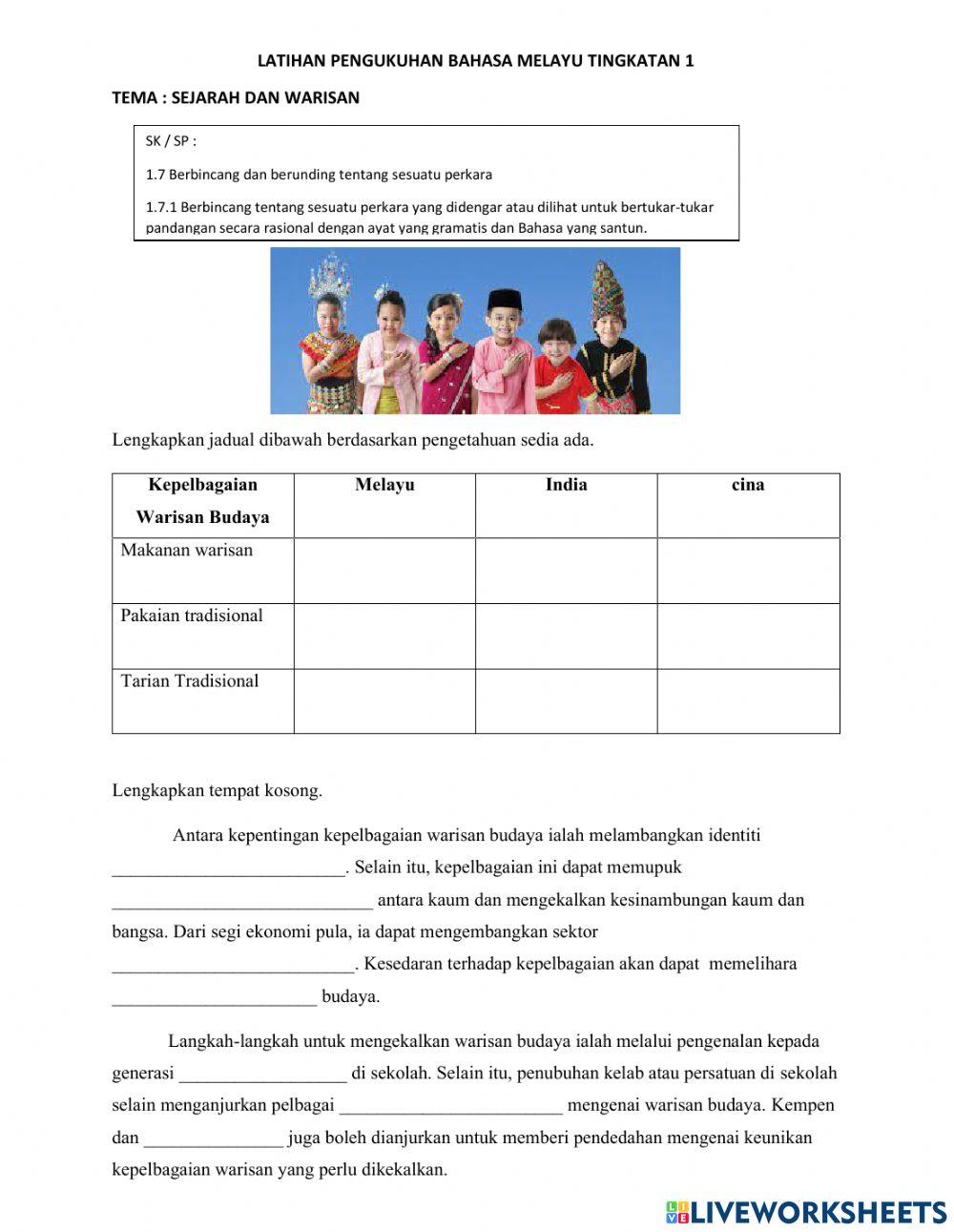 LATIHAN BM TING 1 SEJARAH DAN WARISAN 3630223 | Zueriana