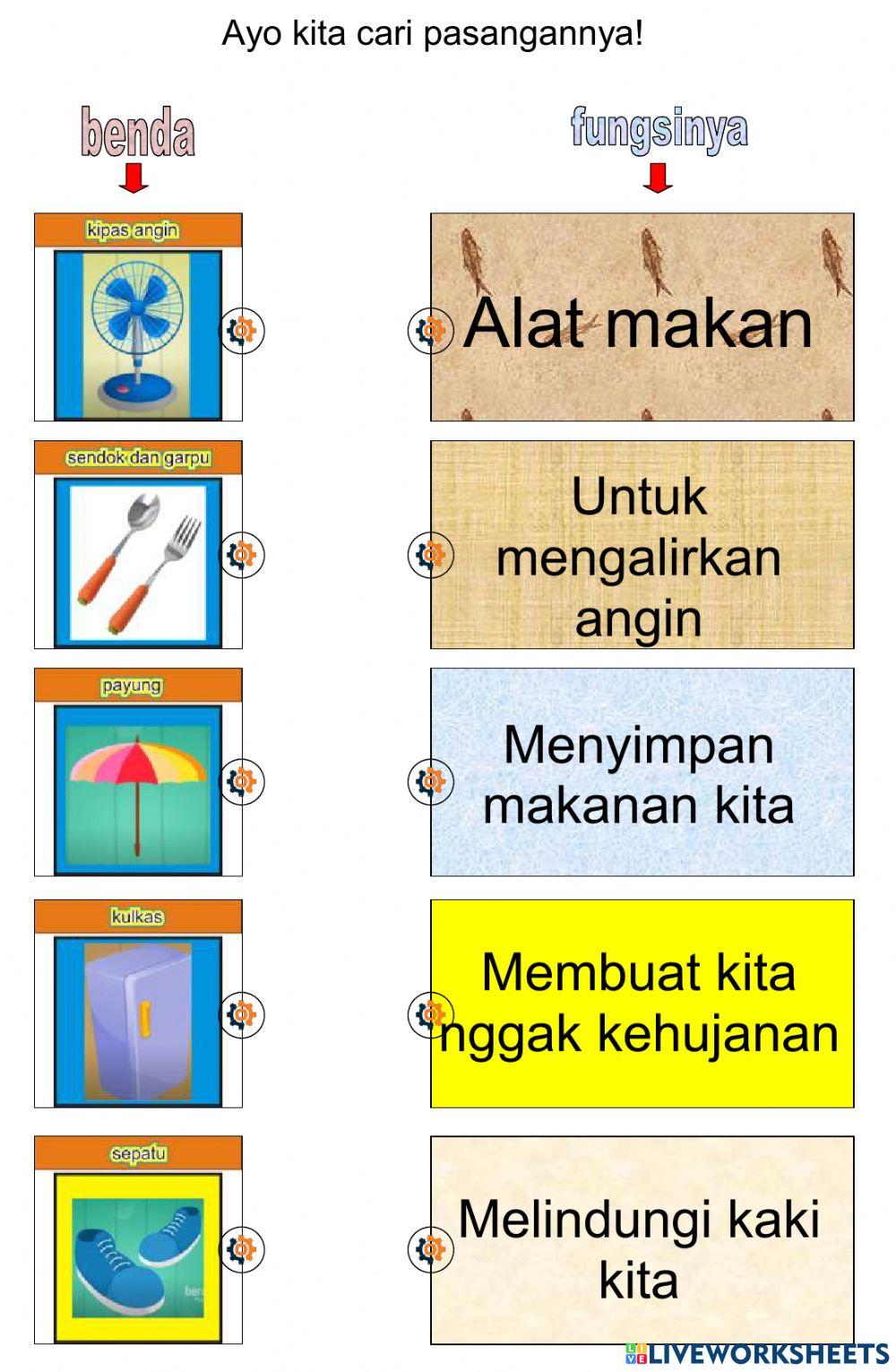 Mengenal benda dan fungsinya worksheet | Live Worksheets