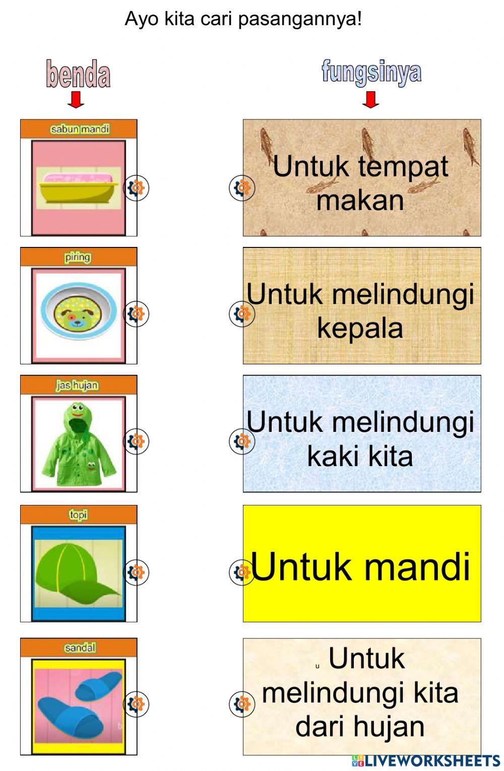 Mengenal benda dan fungsinya worksheet | Live Worksheets