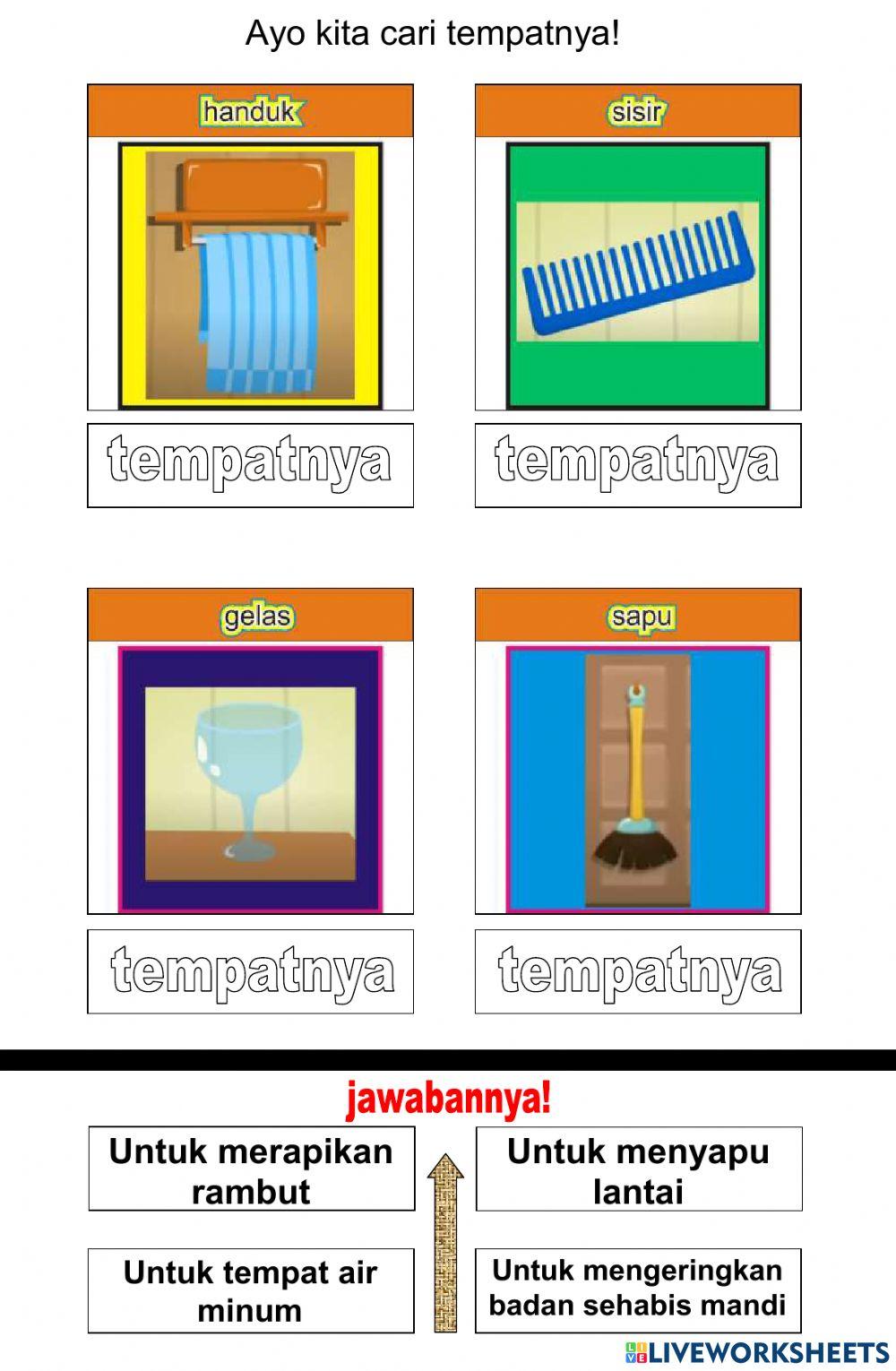 Mengenal benda dan fungsinya worksheet | Live Worksheets