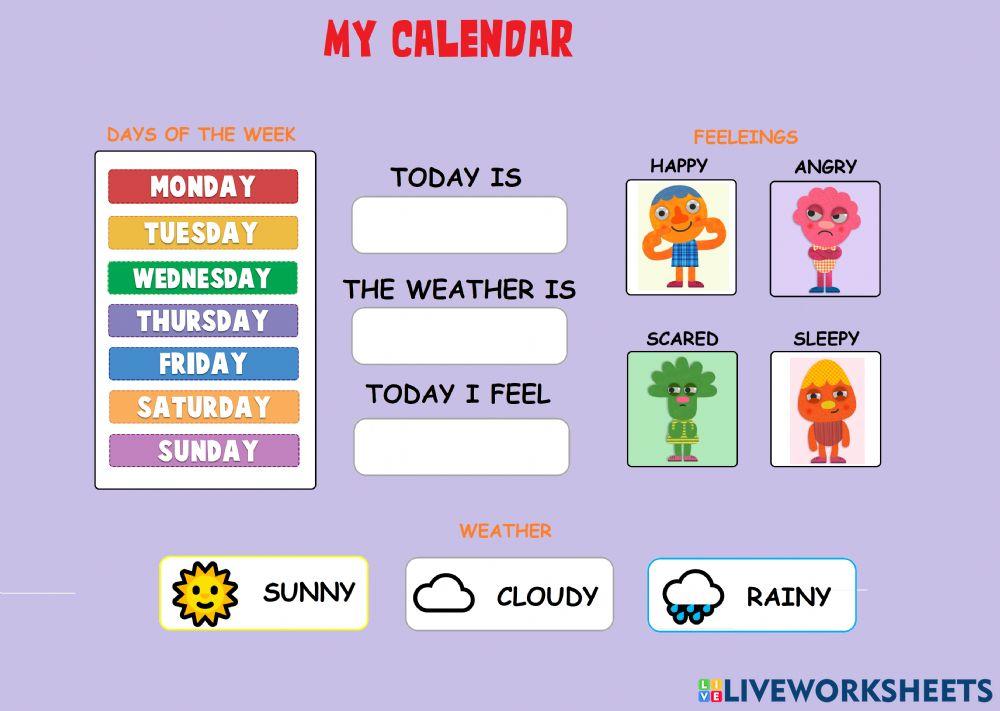 My calendar activity | Live Worksheets