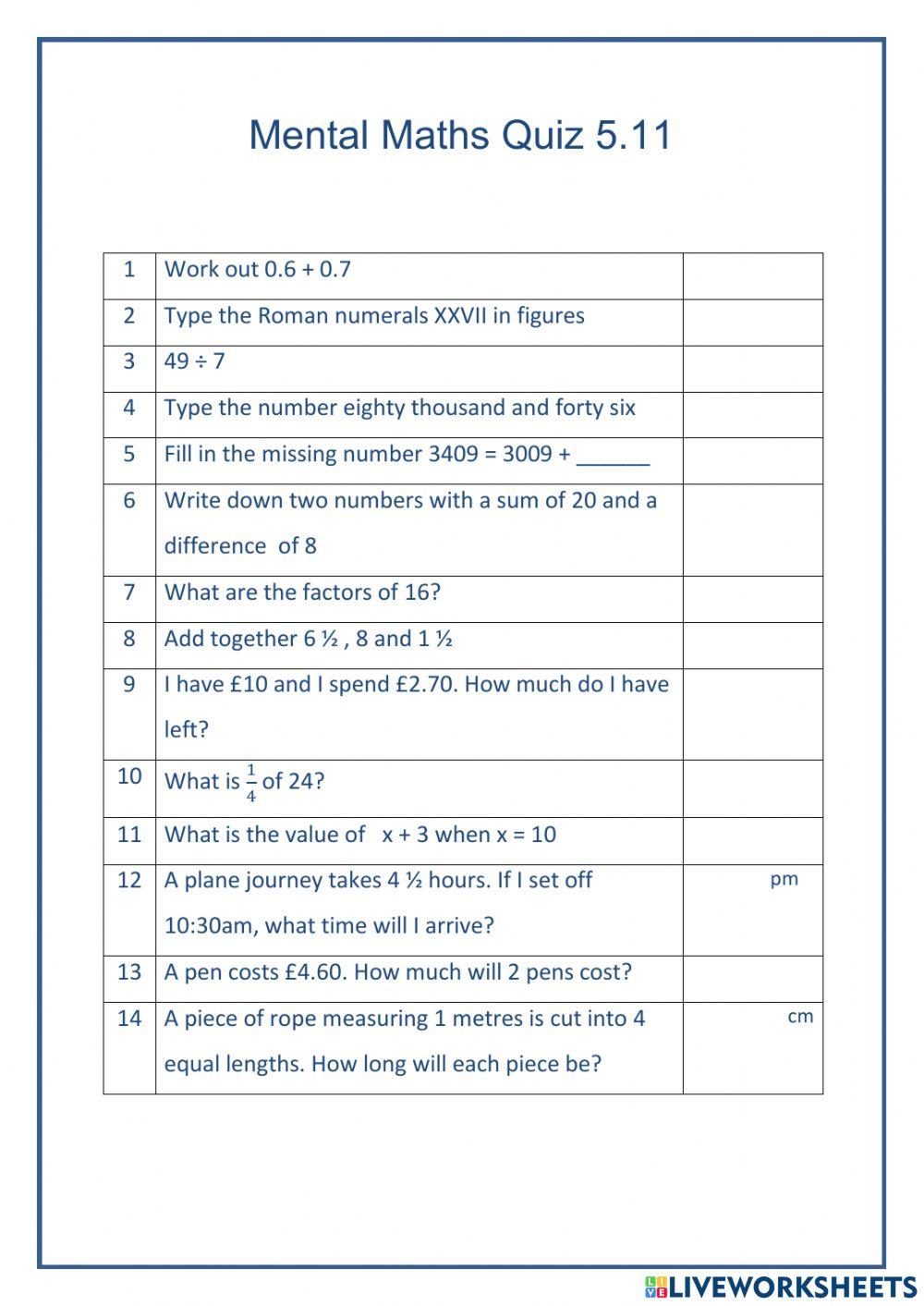 1239885 | Mental Maths 5.11 | Daniel Sunshine