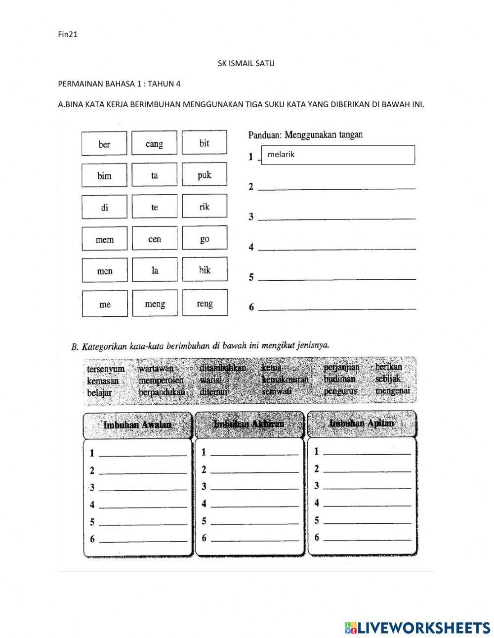Permainan bahasa 1 activity | Live Worksheets